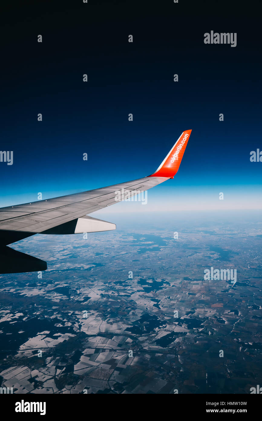 Berlin, Germany. 01st Feb, 2017. View thru a window of a passenger ...