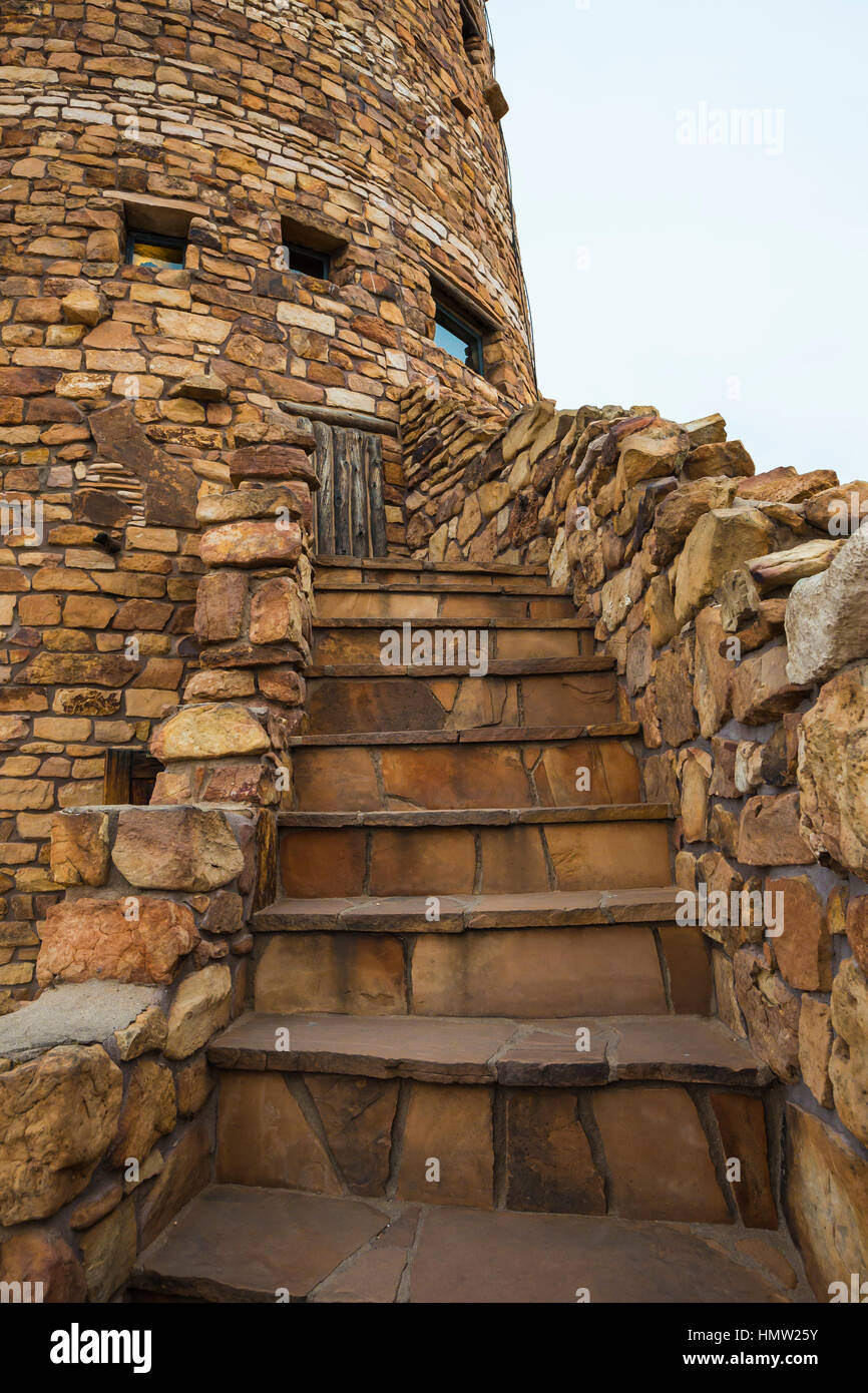 Stone staircase on the exterior of the Desert View Watchtower on the ...