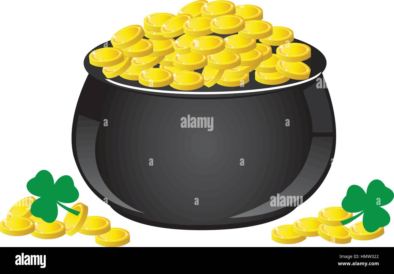 vector illustration of a pot full of gold St.Patrick day Irish symbol ...