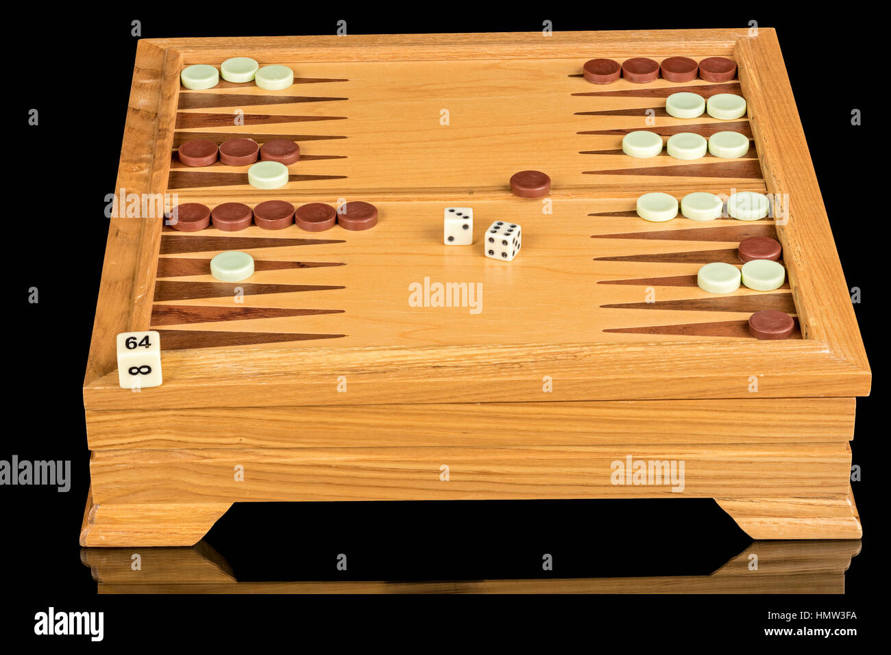 Backgammon game set up with a doubling cube and ready to play Stock ...
