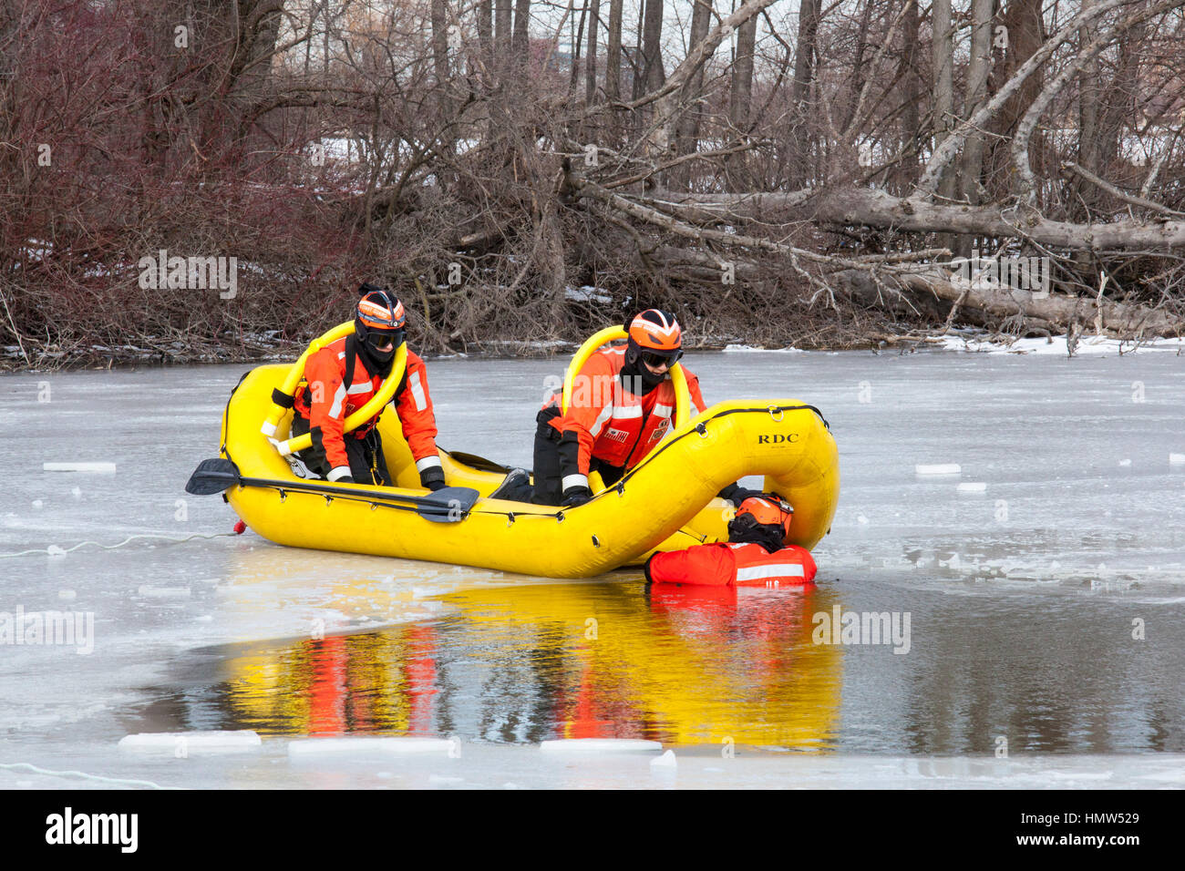 Detroit, Michigan - The U.S. Coast Guard demonstrates ice rescue ...