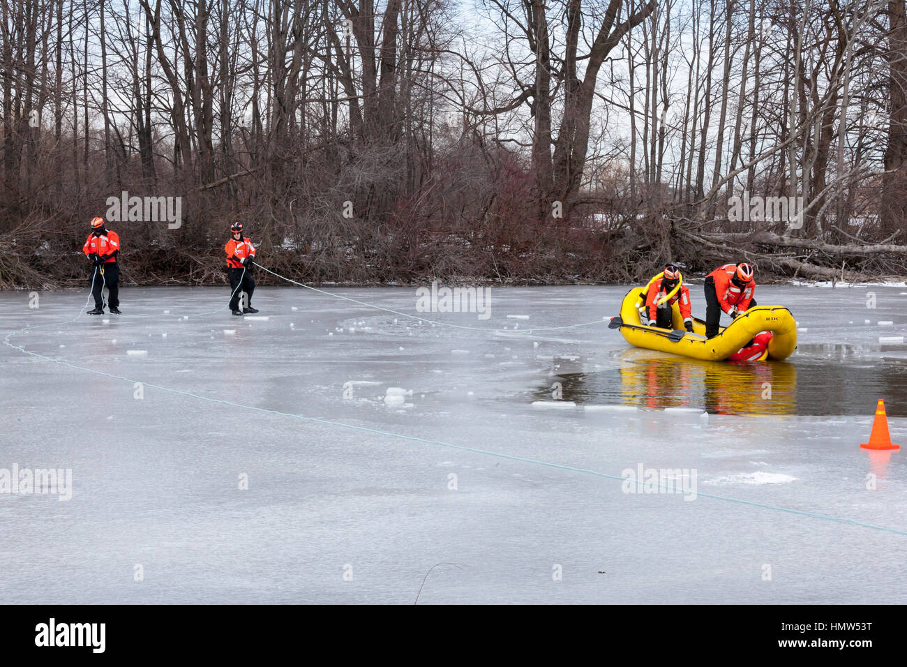 Detroit, Michigan - The U.S. Coast Guard demonstrates ice rescue ...