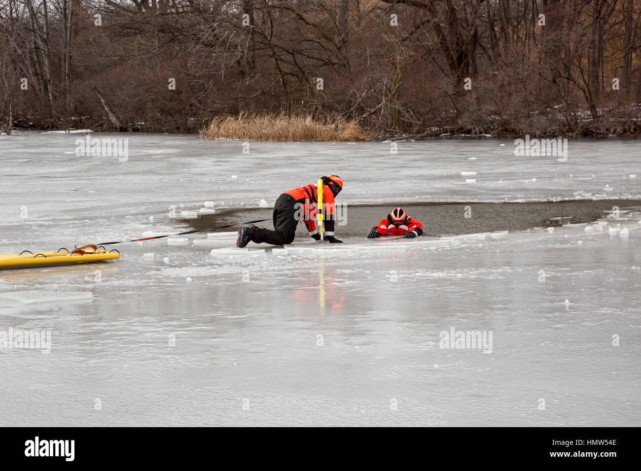 Detroit, Michigan - The U.S. Coast Guard demonstrates ice rescue ...