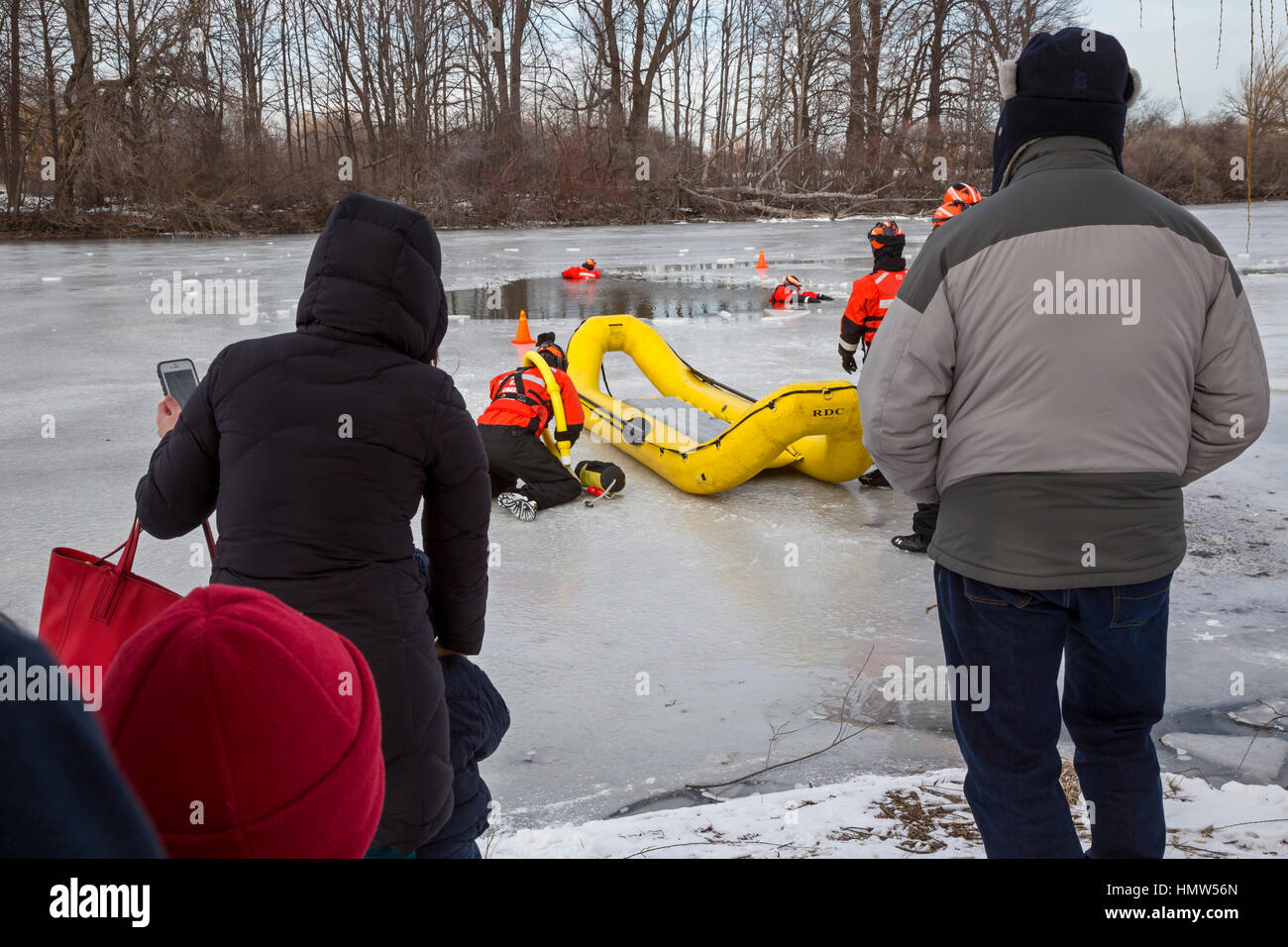 Detroit, Michigan - People watch as the U.S. Coast Guard demonstrates ...