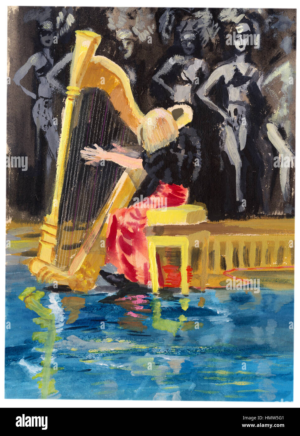 Tempera technique on paper. An hand painted picture, illustration ...