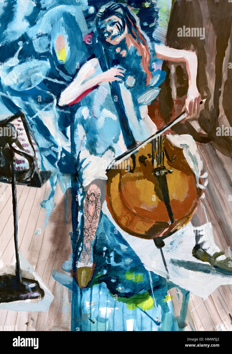 Tempera technique on paper. An hand painted picture, illustration ...