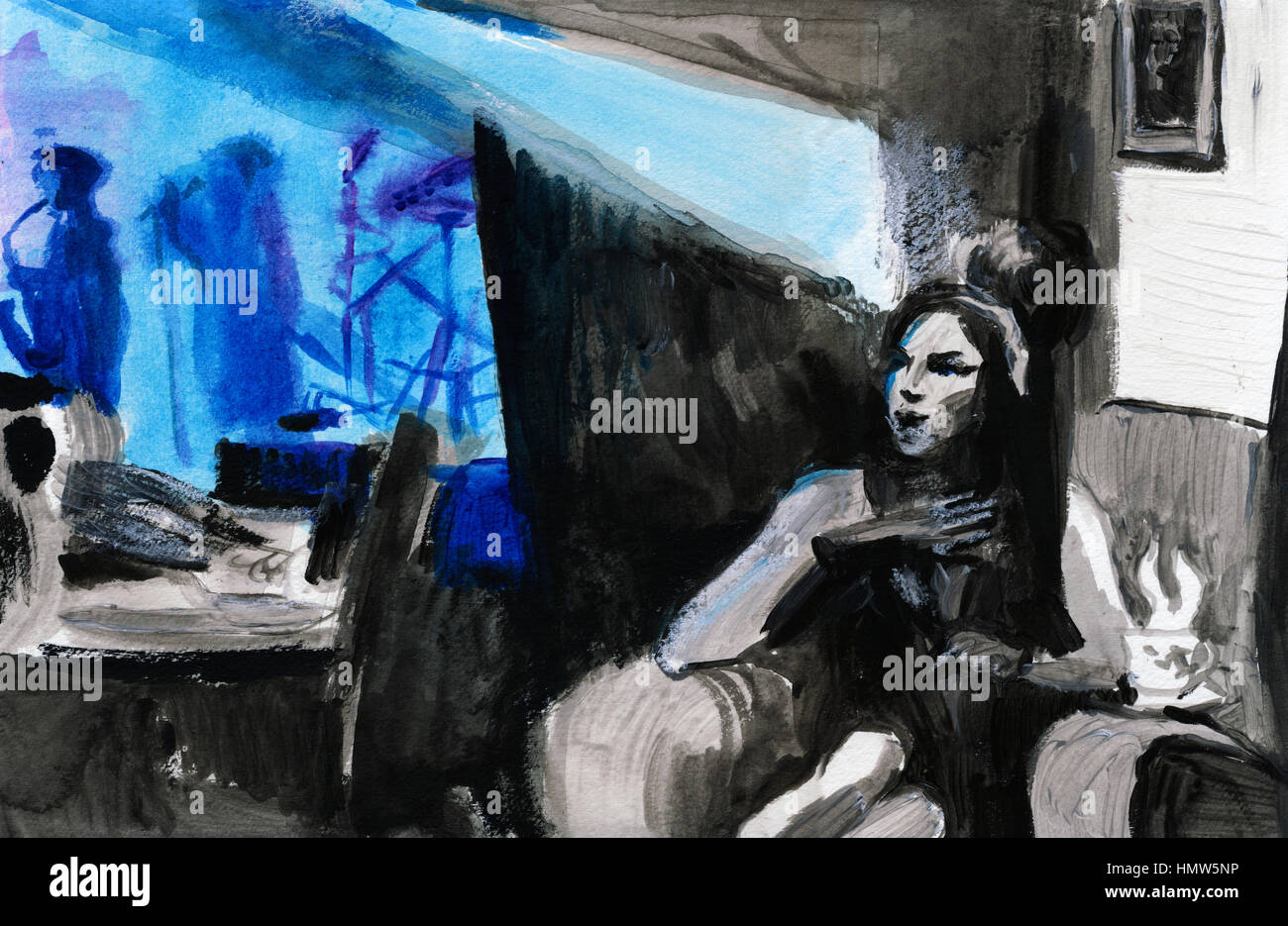 Tempera technique on paper. An hand painted picture, illustration ...
