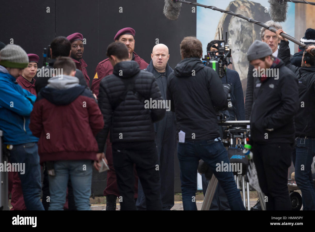 during filming for BBC show Doctor Who in Cardiff, South Wales, UK ...