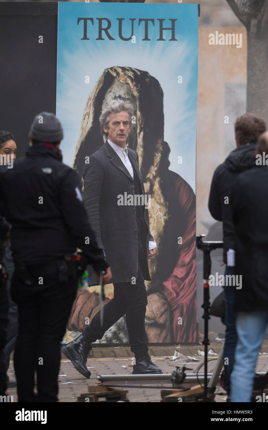 during filming for BBC show Doctor Who in Cardiff, South Wales, UK ...