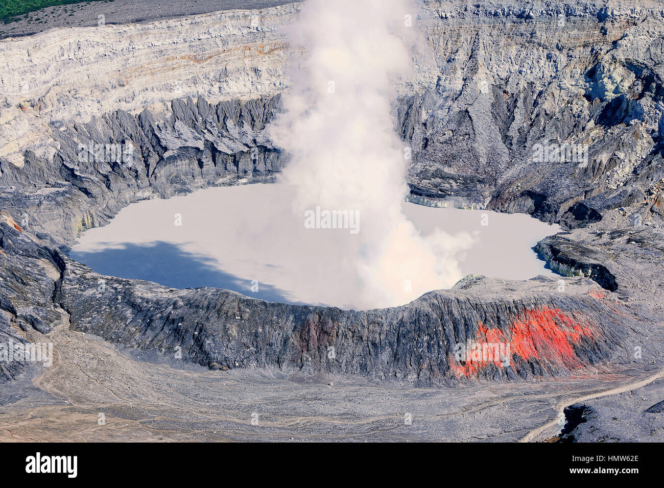 Crater lake, steam rising from Poas Volcano, Poas Volcano National Park ...