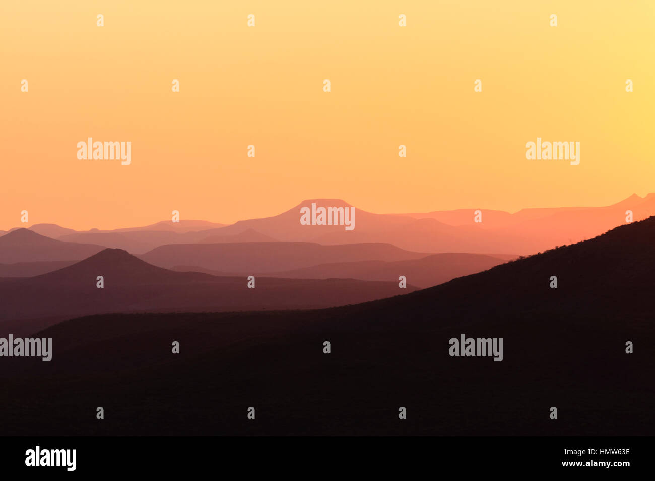 Staggered mountains at sunset, Grootberg Pass, Damaraland, Kunene ...