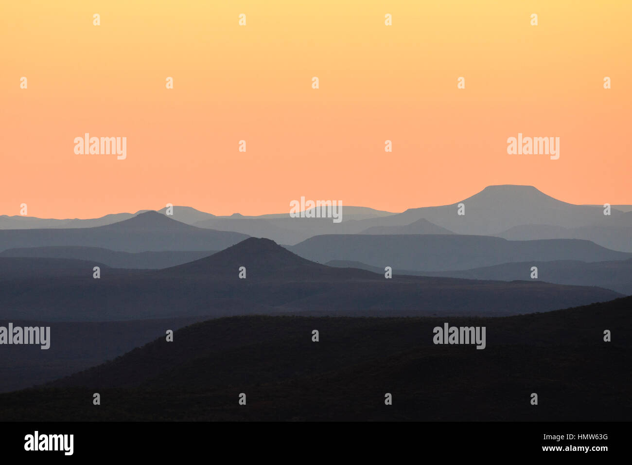 Staggered mountains at sunset, Grootberg Pass, Damaraland, Kunene ...