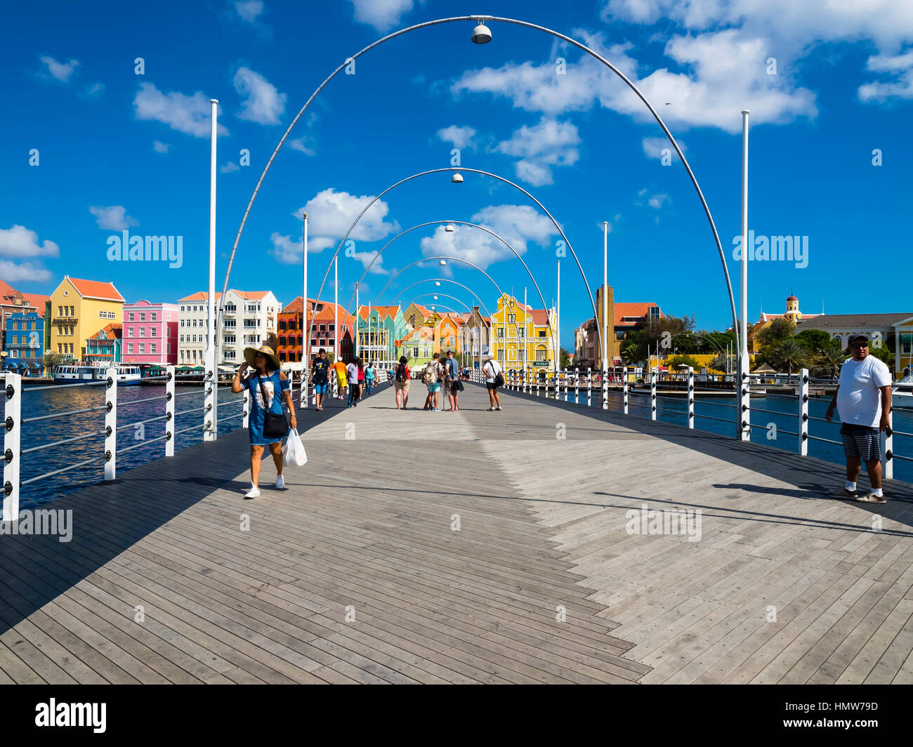 Queen Emma Bridge, Punda, Willemstad, Lesser Antilles, Curacao Stock ...