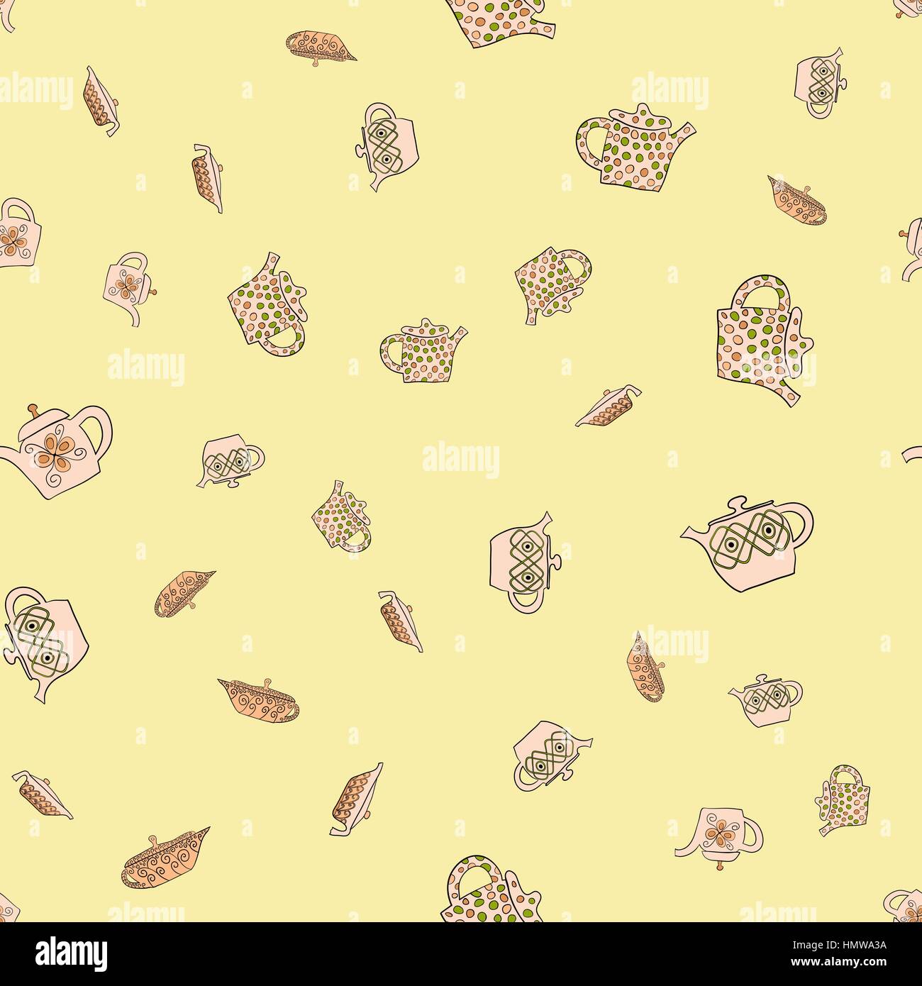 abstract vector doodle tea pot seamless pattern Stock Vector Image ...