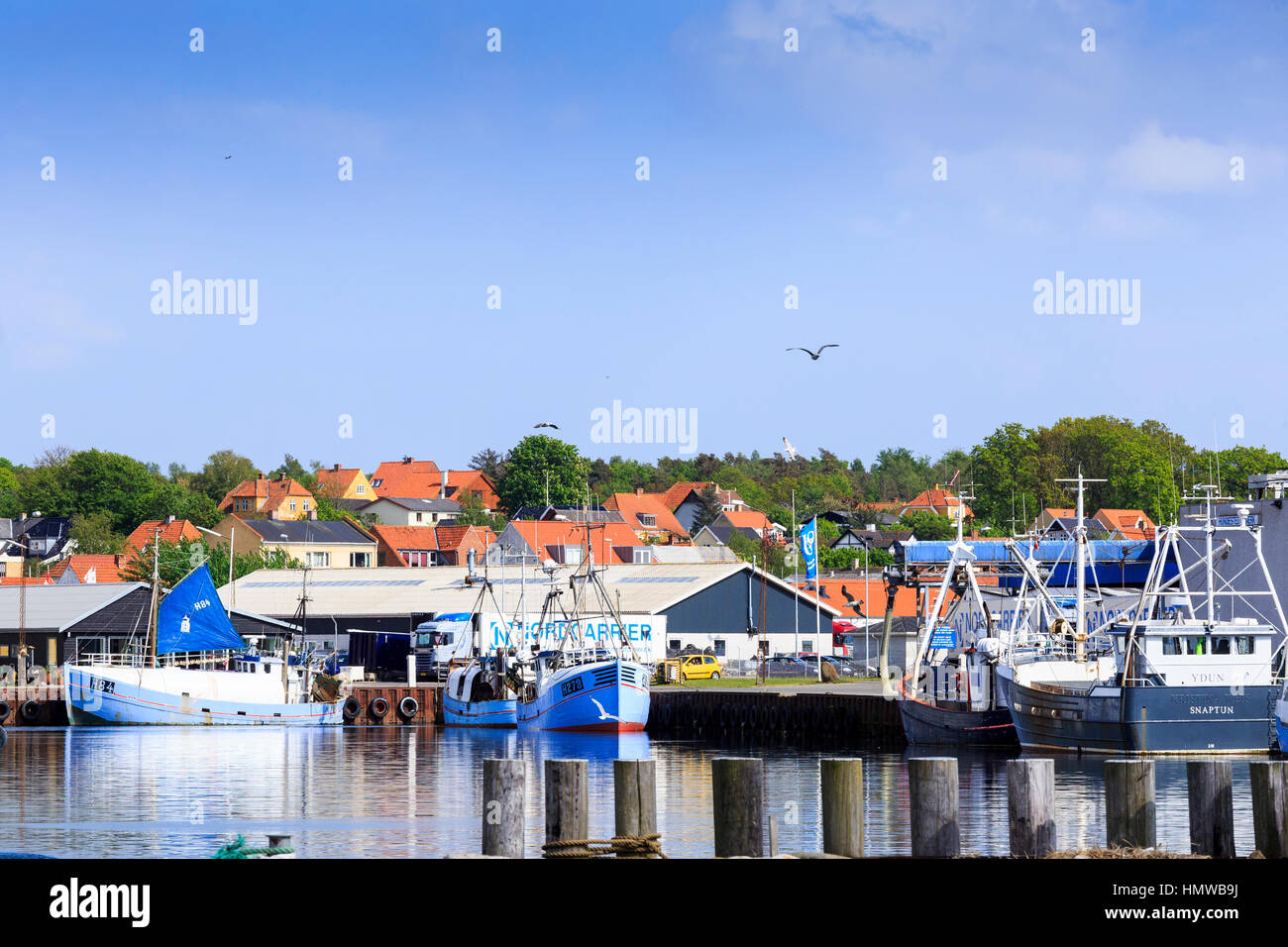 colourful Fishing trawlers in the harbour of Hundested, Denmark Stock ...