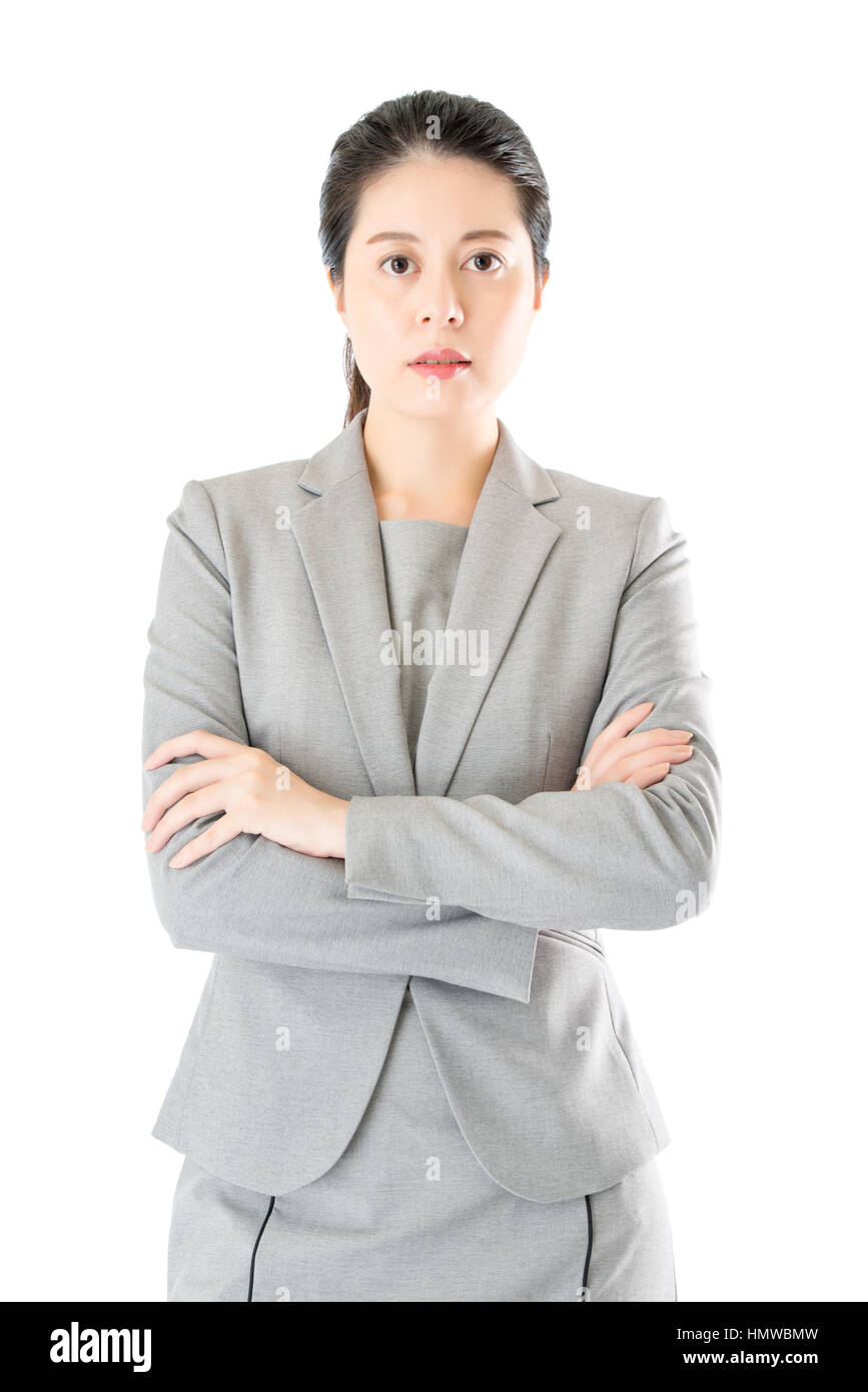 beauty confident asian business woman cross arm standing. isolated on ...