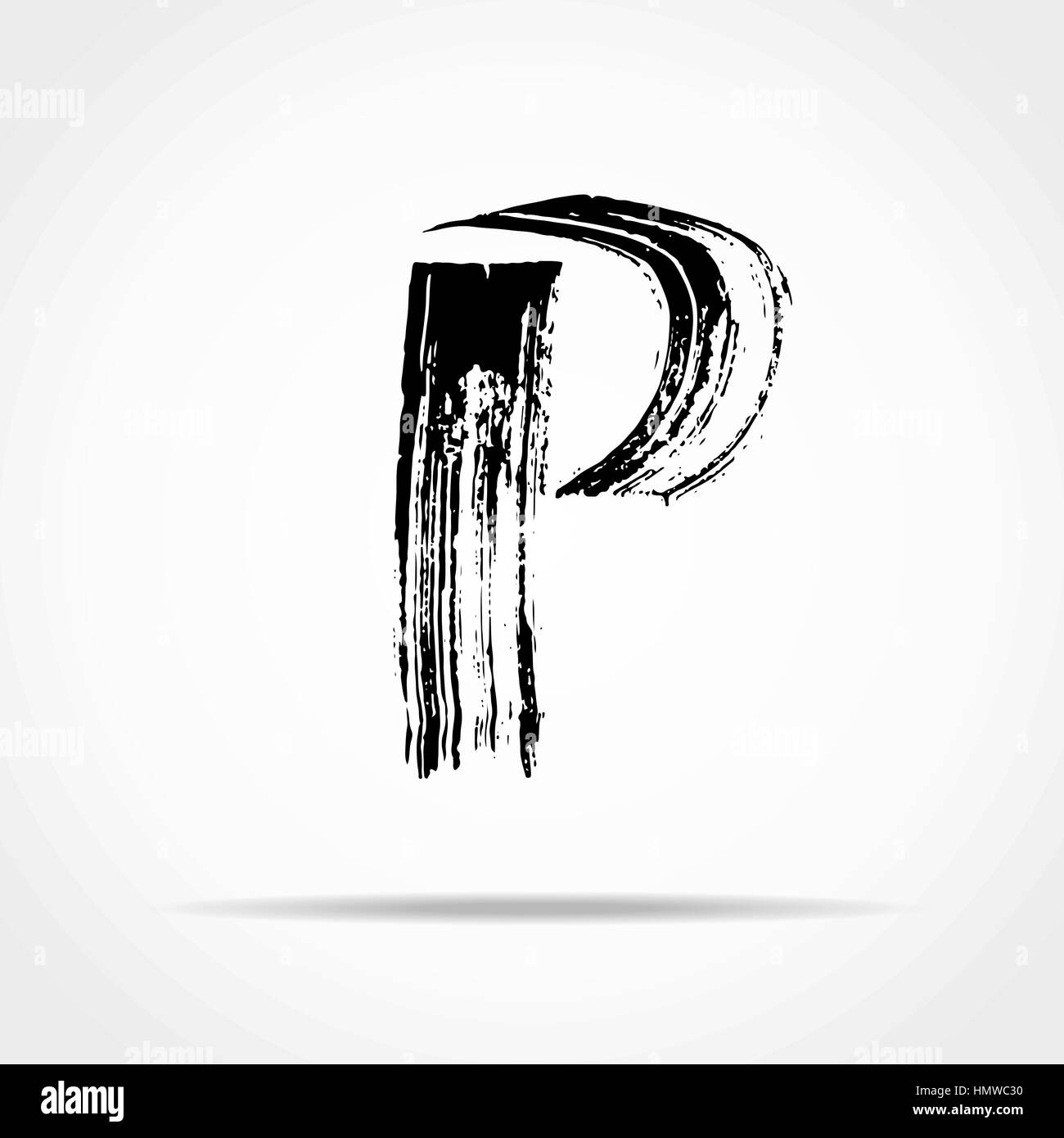 Letter P. Handwritten by dry brush. Rough strokes font. Vector ...