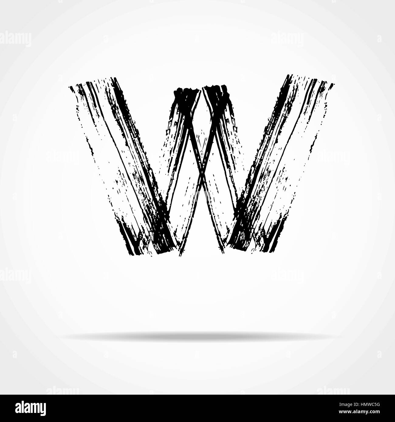 Letter W. Handwritten by dry brush. Rough strokes font. Vector ...