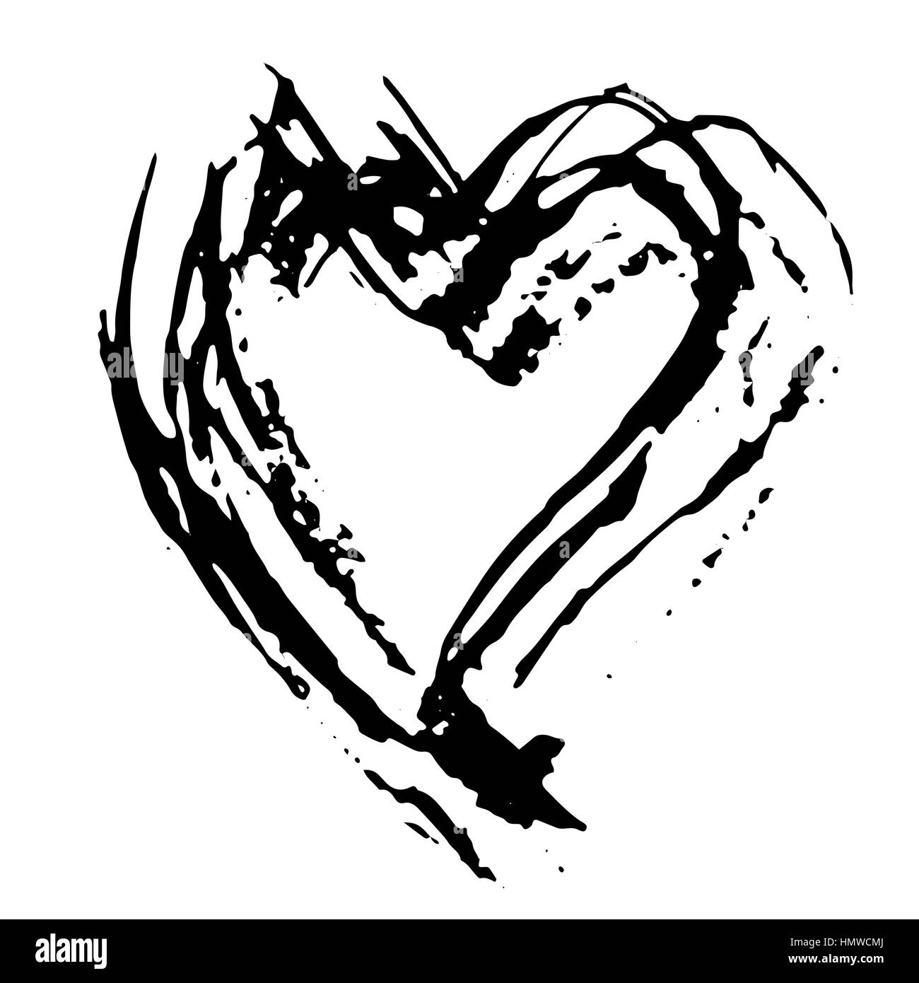 Hand drawn vector heart. Dry brush ink illustration. Grunge rough ...