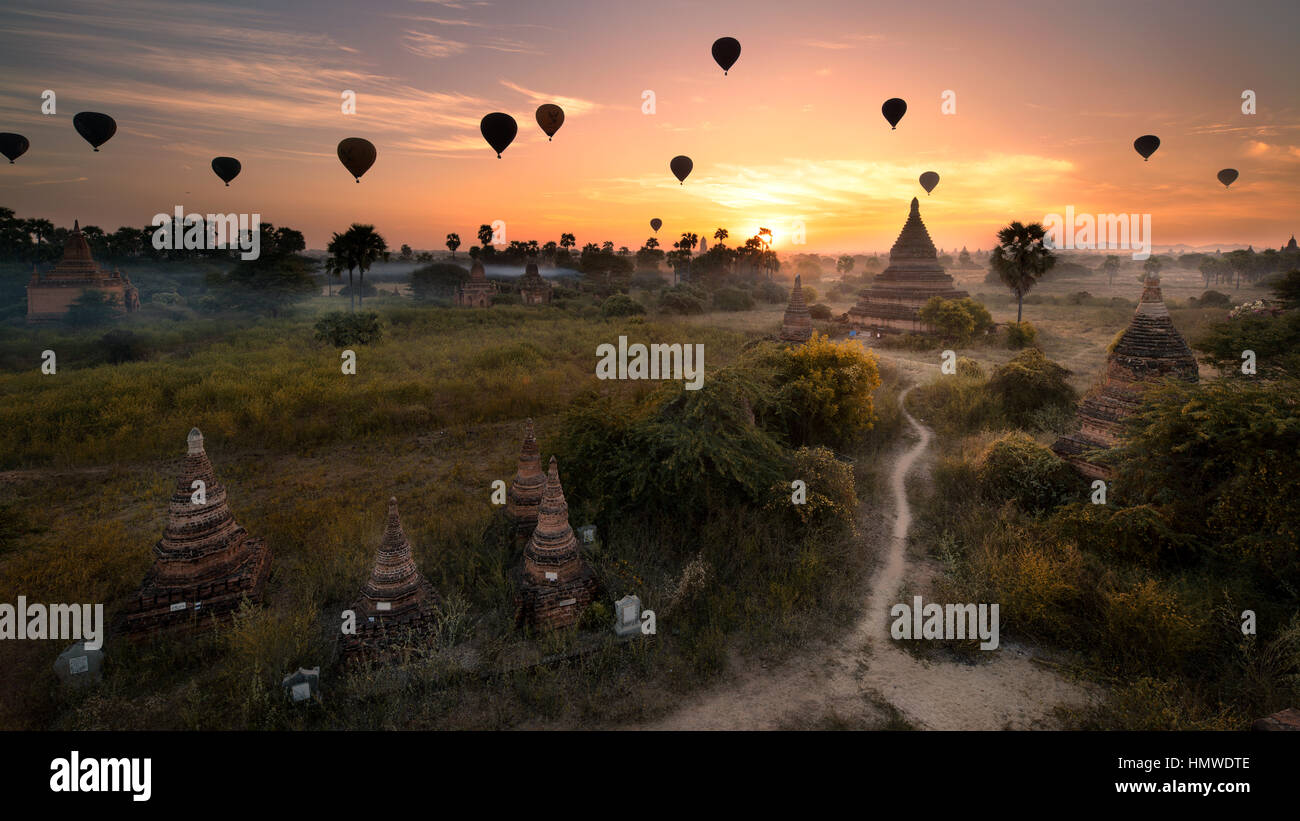 Sunrise in Bagan, Myanmar. Myanmar is also known formally as Burma. Hot ...