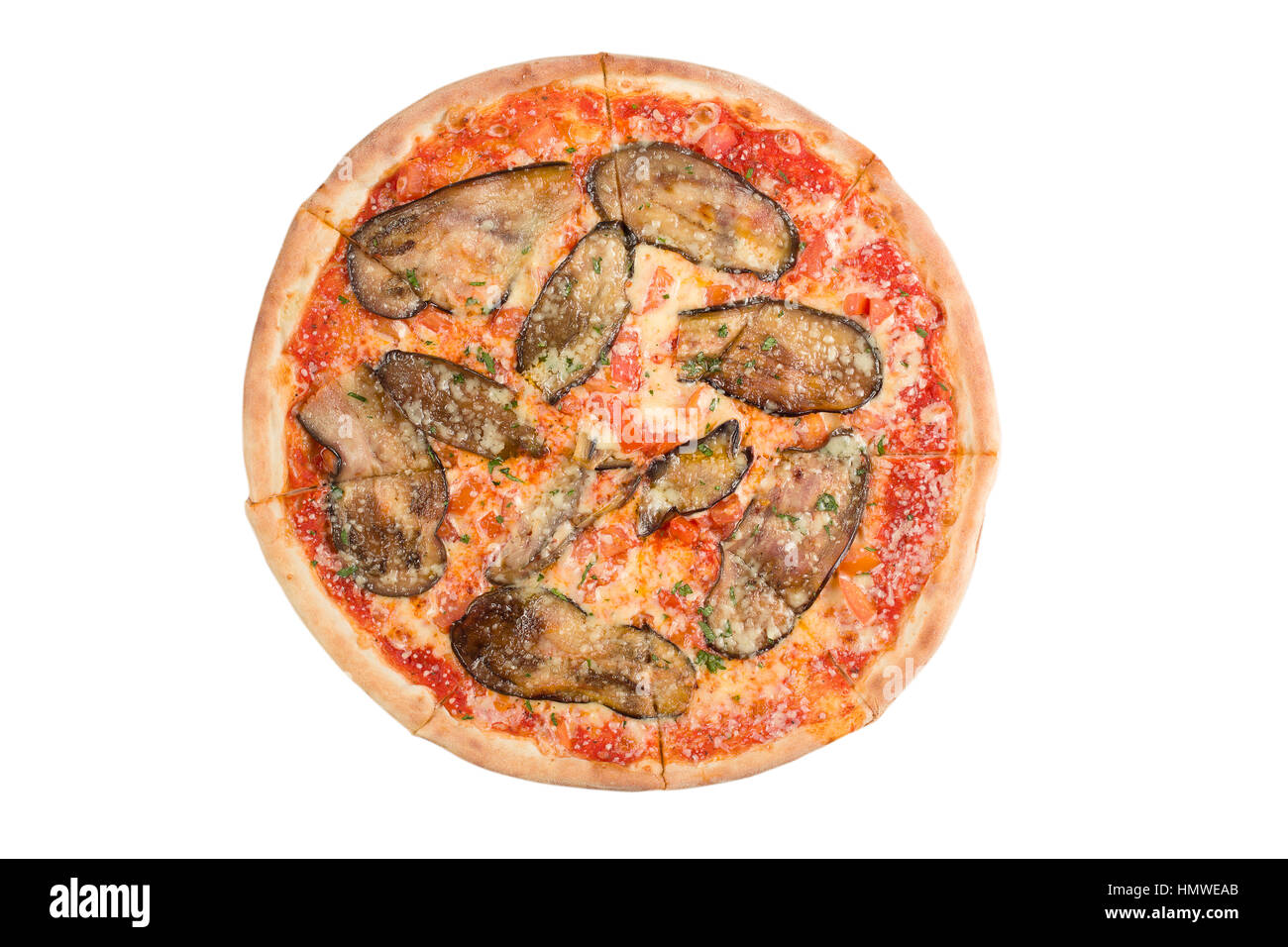 vegetable pizza with eggplant isolated on white top view Stock Photo ...