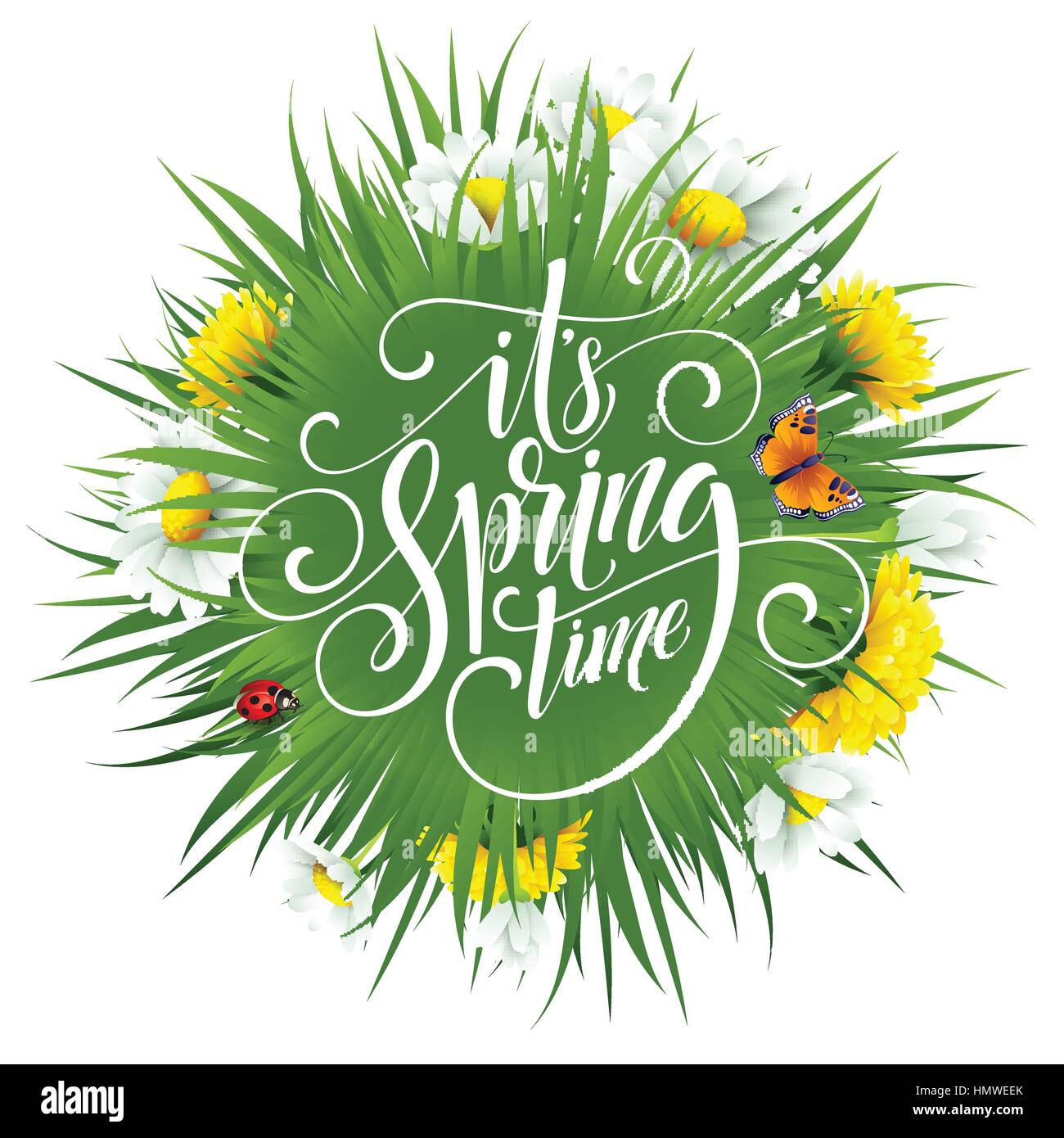 Spring Hand Lettering on background with flowers. Vector illustration ...