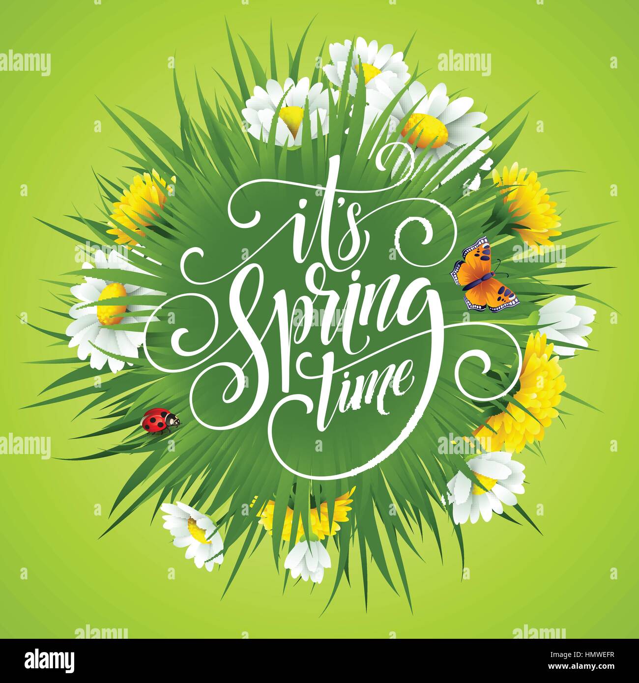 Spring Hand Lettering on background with flowers. Vector illustration ...