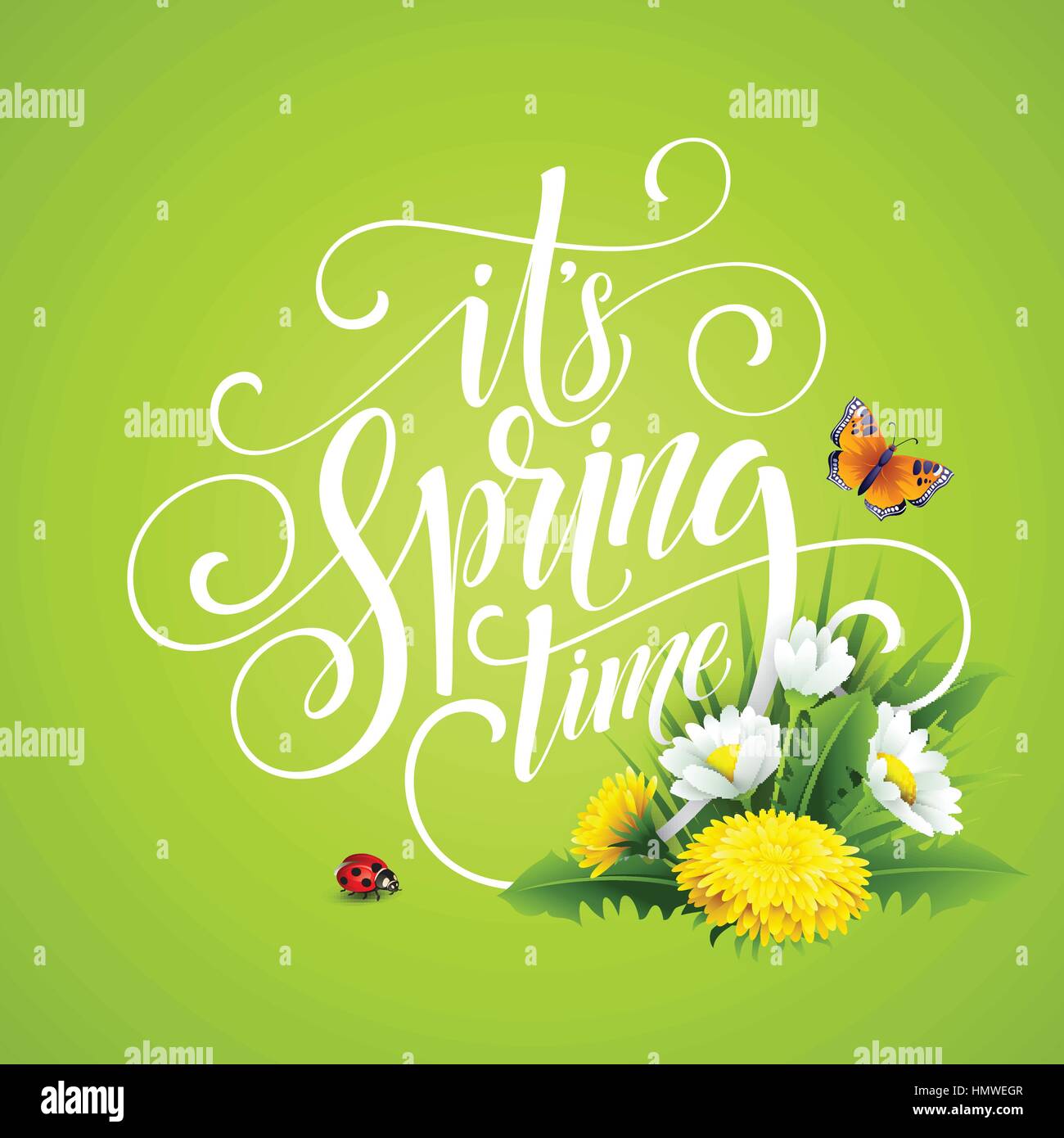 Spring Hand Lettering on background with flowers. Vector illustration ...