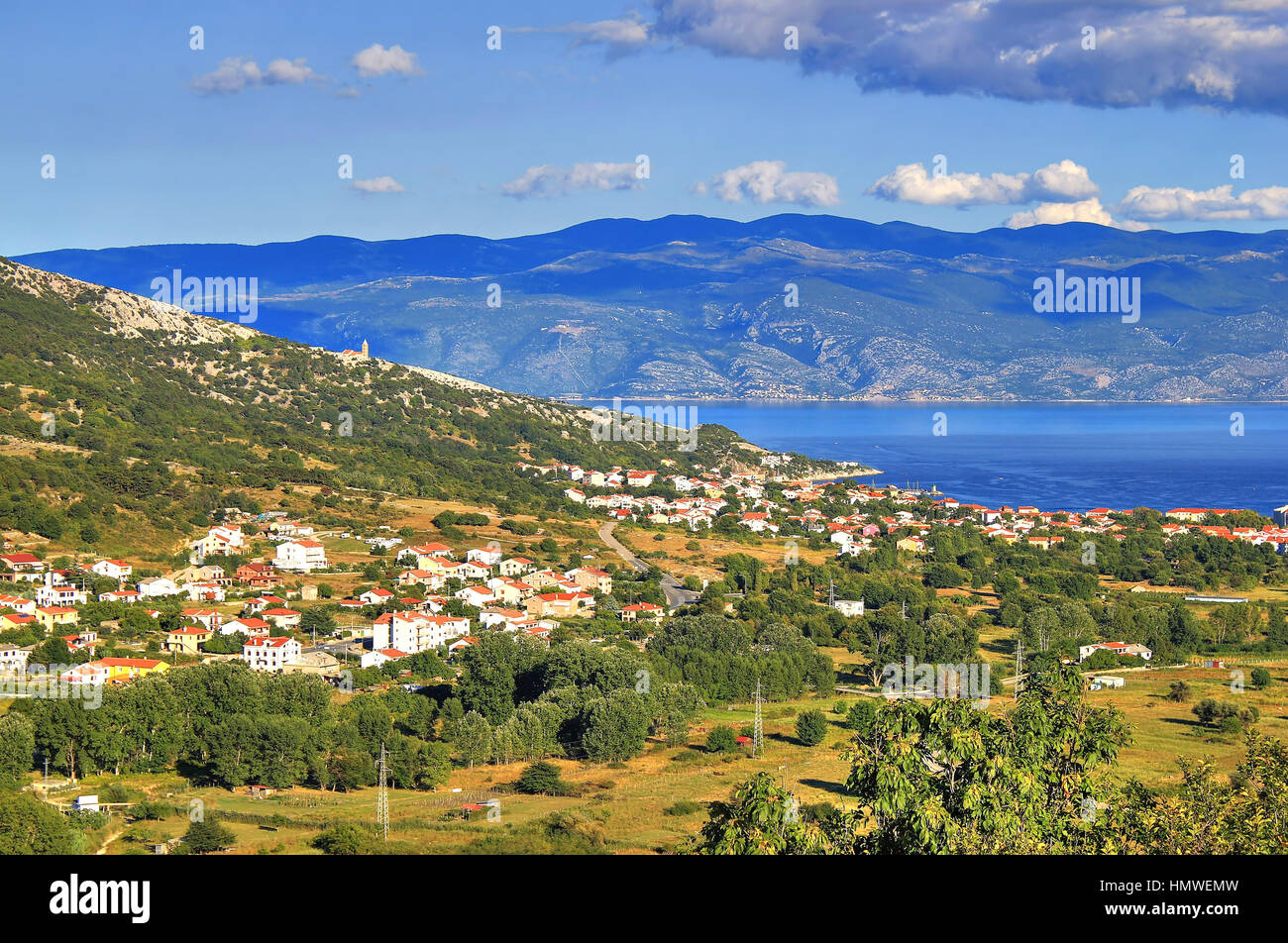 Baska bay mountain and sea landscape, Island of Krk, Croatia Stock ...