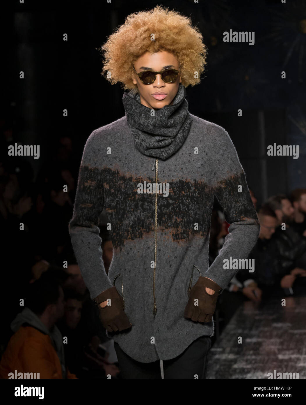 NEW YORK, NY - February 02, 2017: Michael Lockley walks the runway at ...