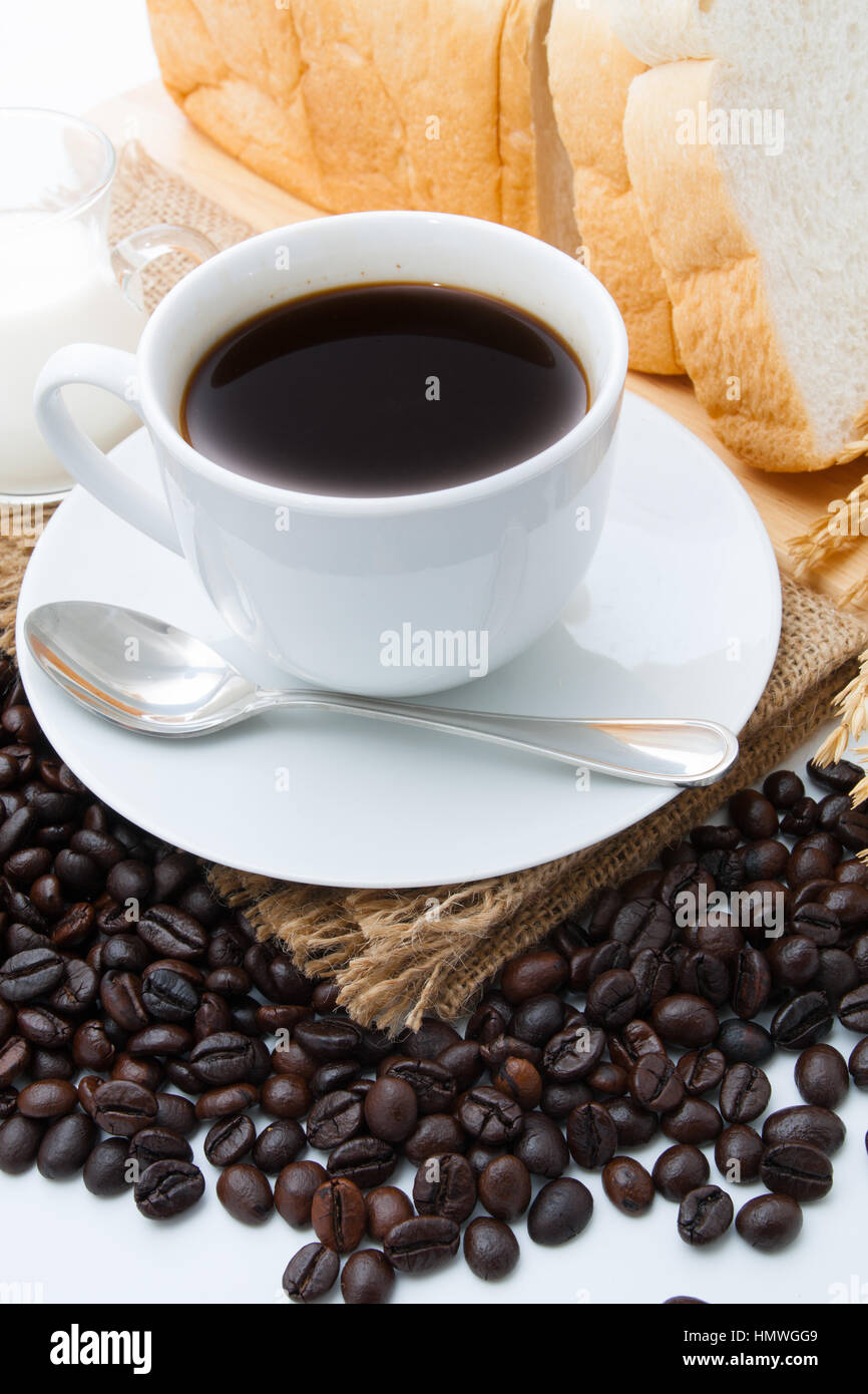 Beautiful breakfast with coffee and bread Stock Photo - Alamy