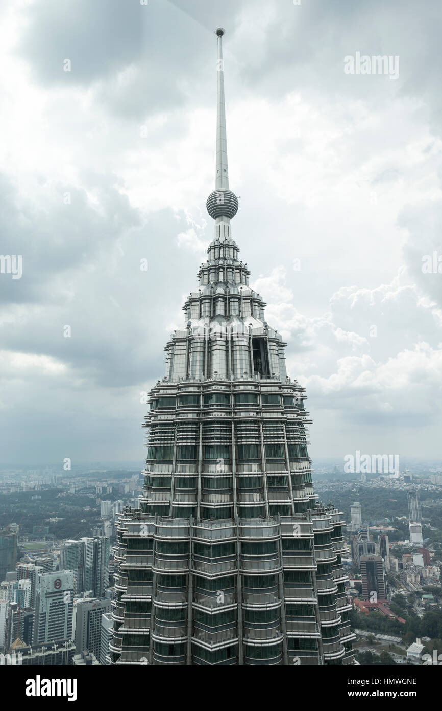 A view of the pinnacle of one of the Petronas Towers in Kuala Lumpur ...