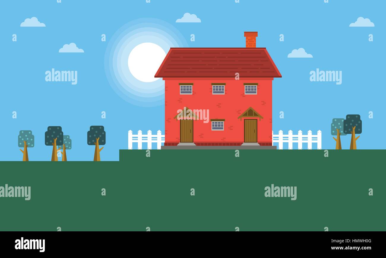 Illustration vector of red house landscape Stock Vector Image & Art - Alamy