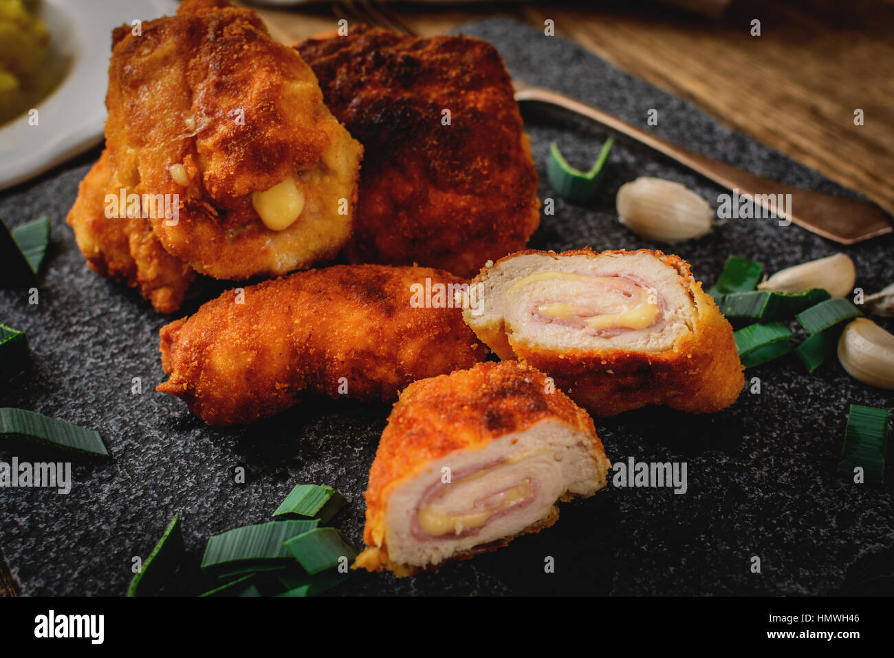 French traditional cuisine chicken cordon bleu with cheese and ham ...