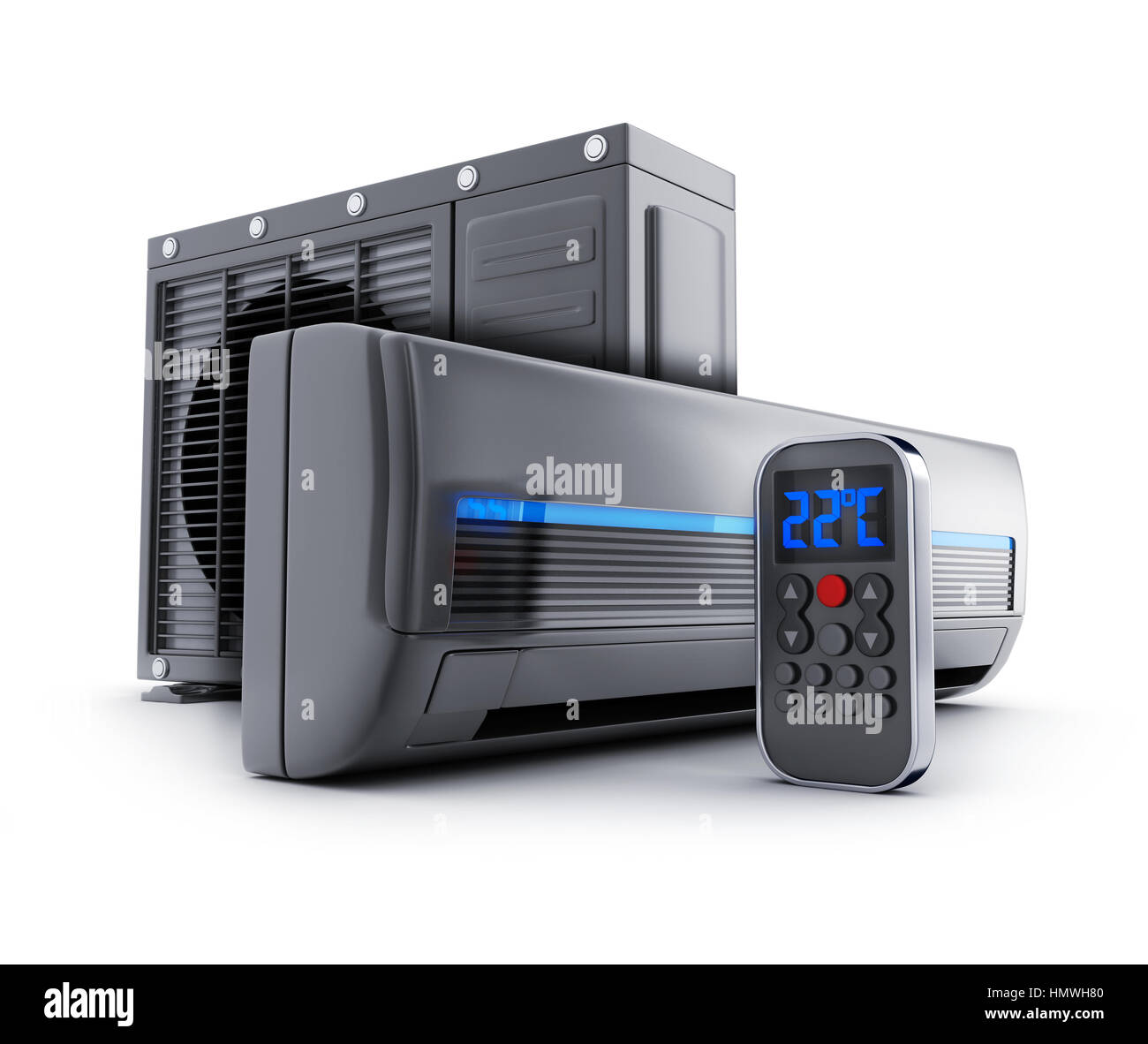 black air-conditioner on white background. 3d illustration Stock Photo ...