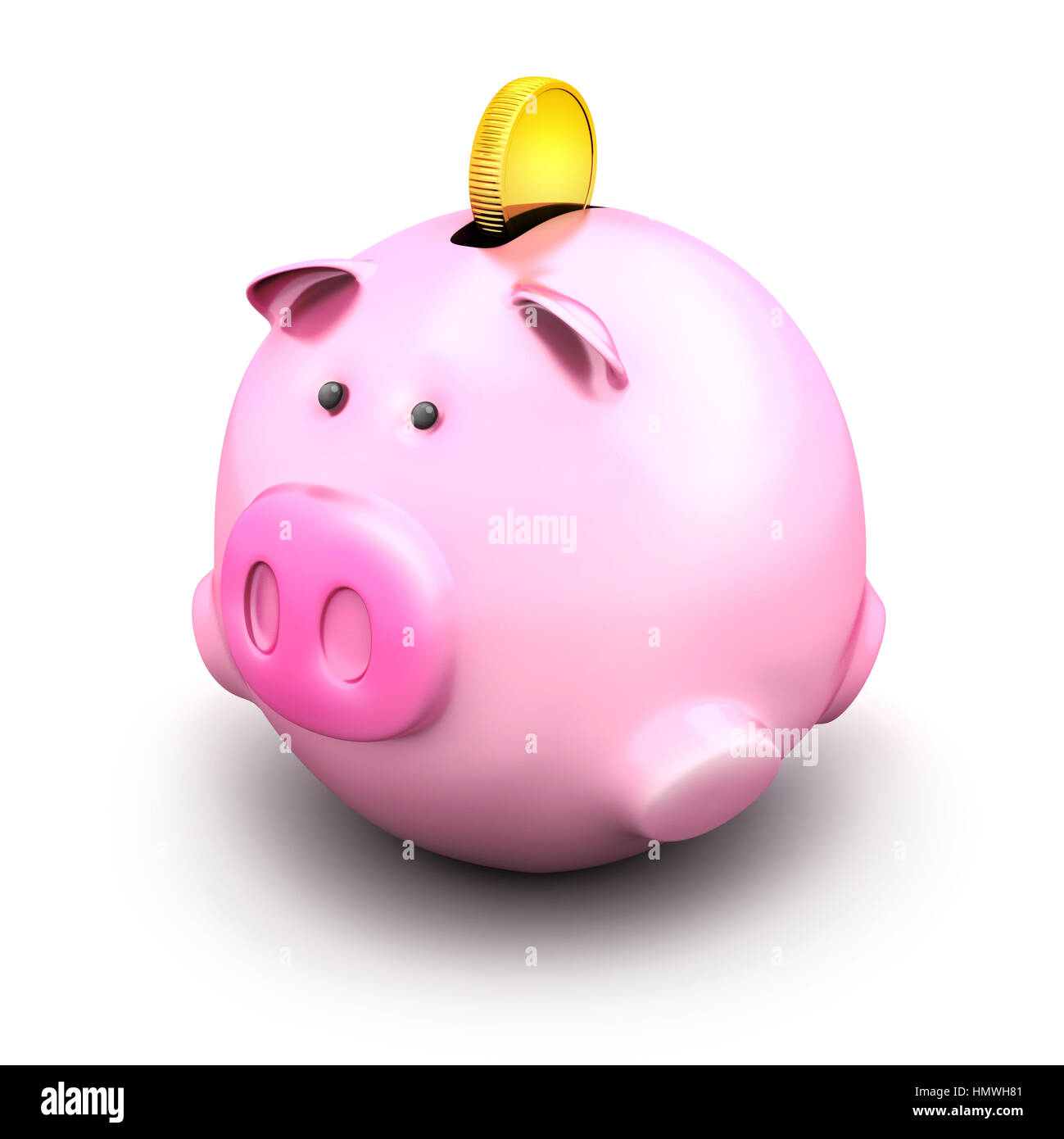 Fat piggy bank and coin. 3d illustration Stock Photo - Alamy
