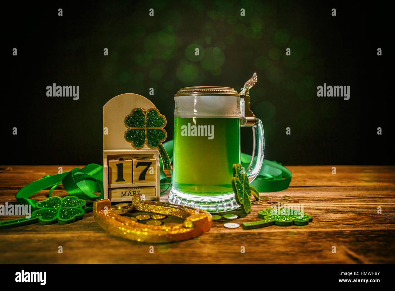 Background for St. Patrick's Day celebration on rustic wooden ...