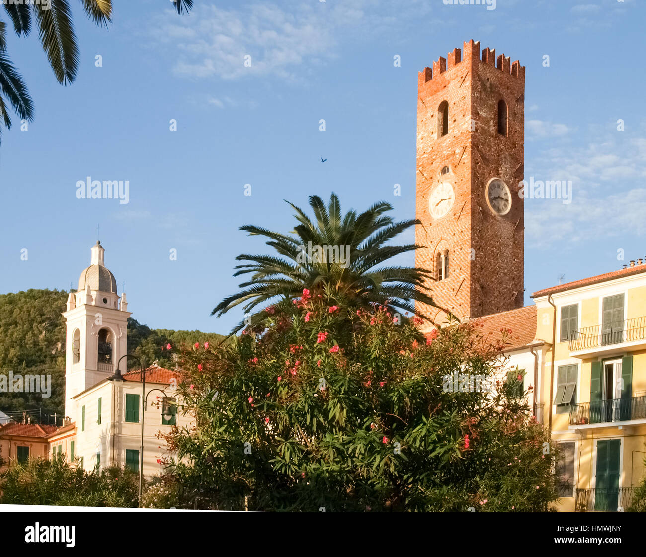 Noli, Italy: Tower of the ancient walls of the palms Stock Photo - Alamy
