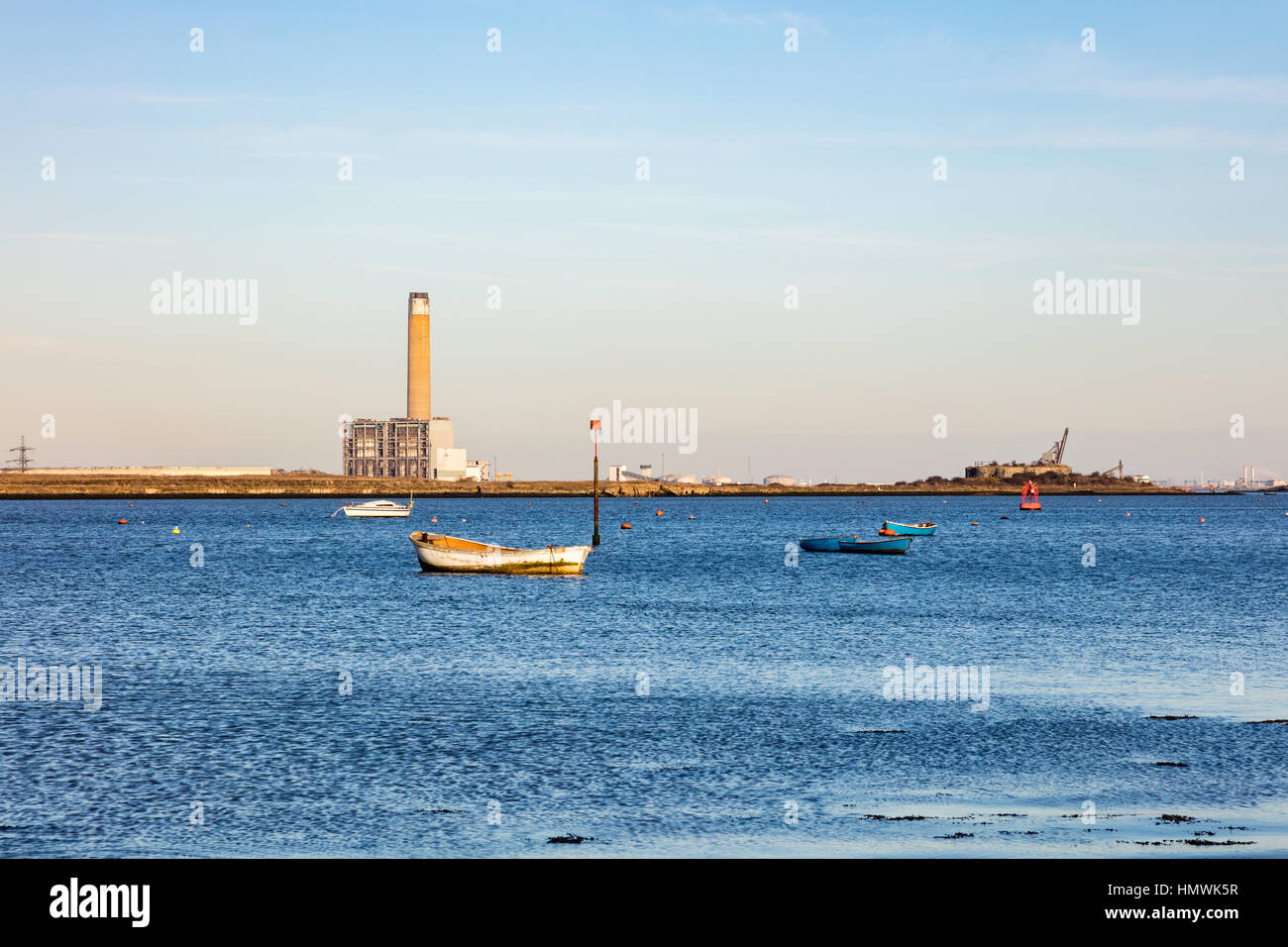 Isle of Grain powerstation viewed across the river Medway from ...