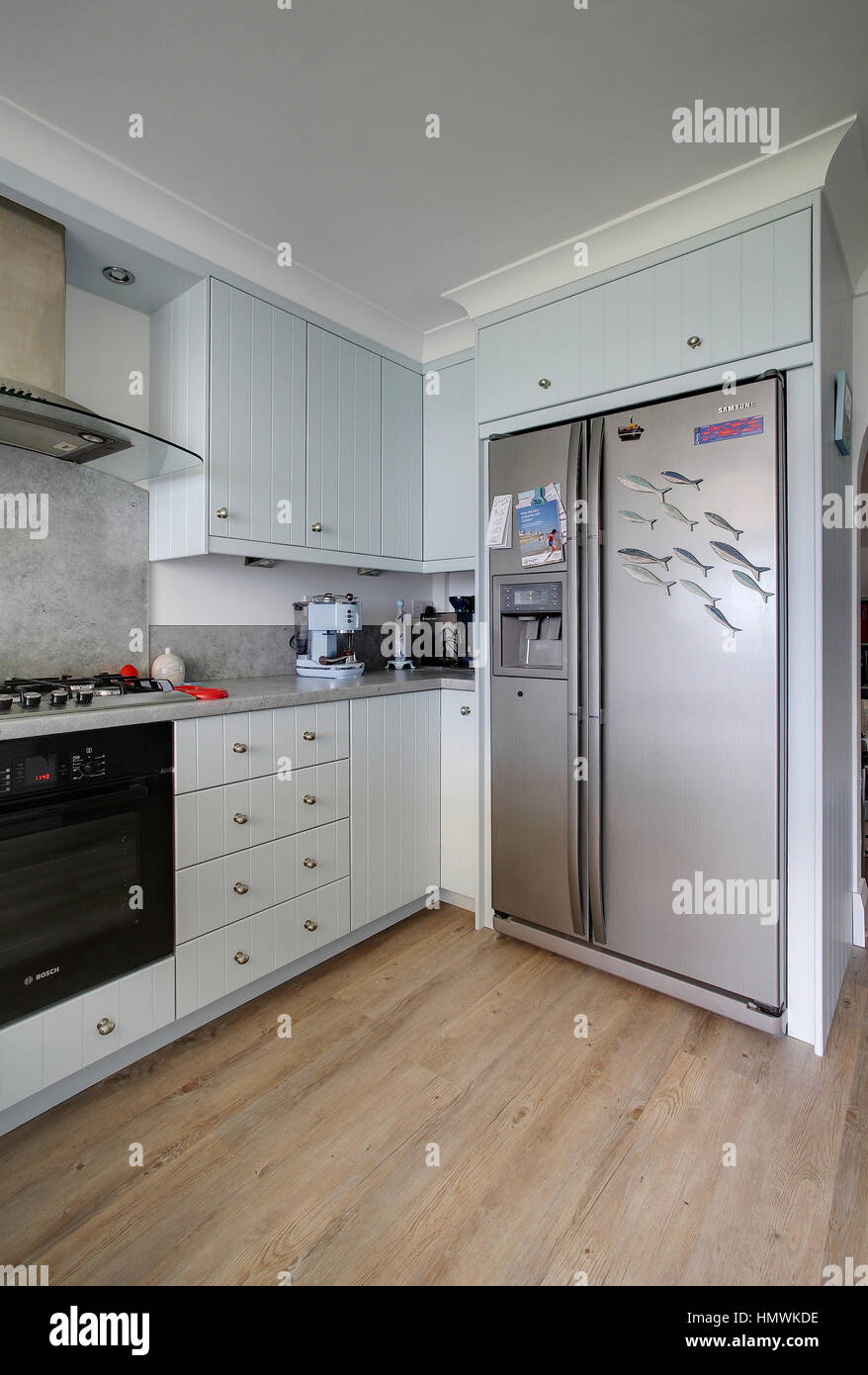 A duck egg blue maritime style kitchen in a home in the UK Stock Photo ...