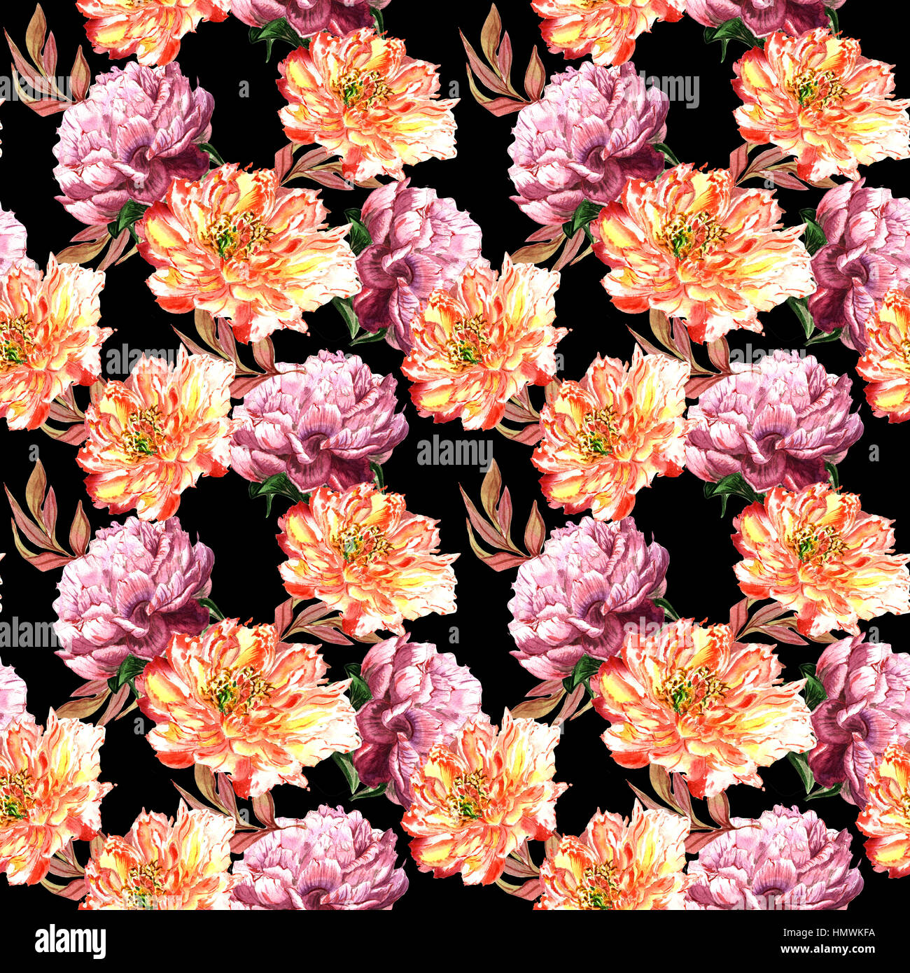 Wildflower peony flower pattern in a watercolor style isolated Stock ...