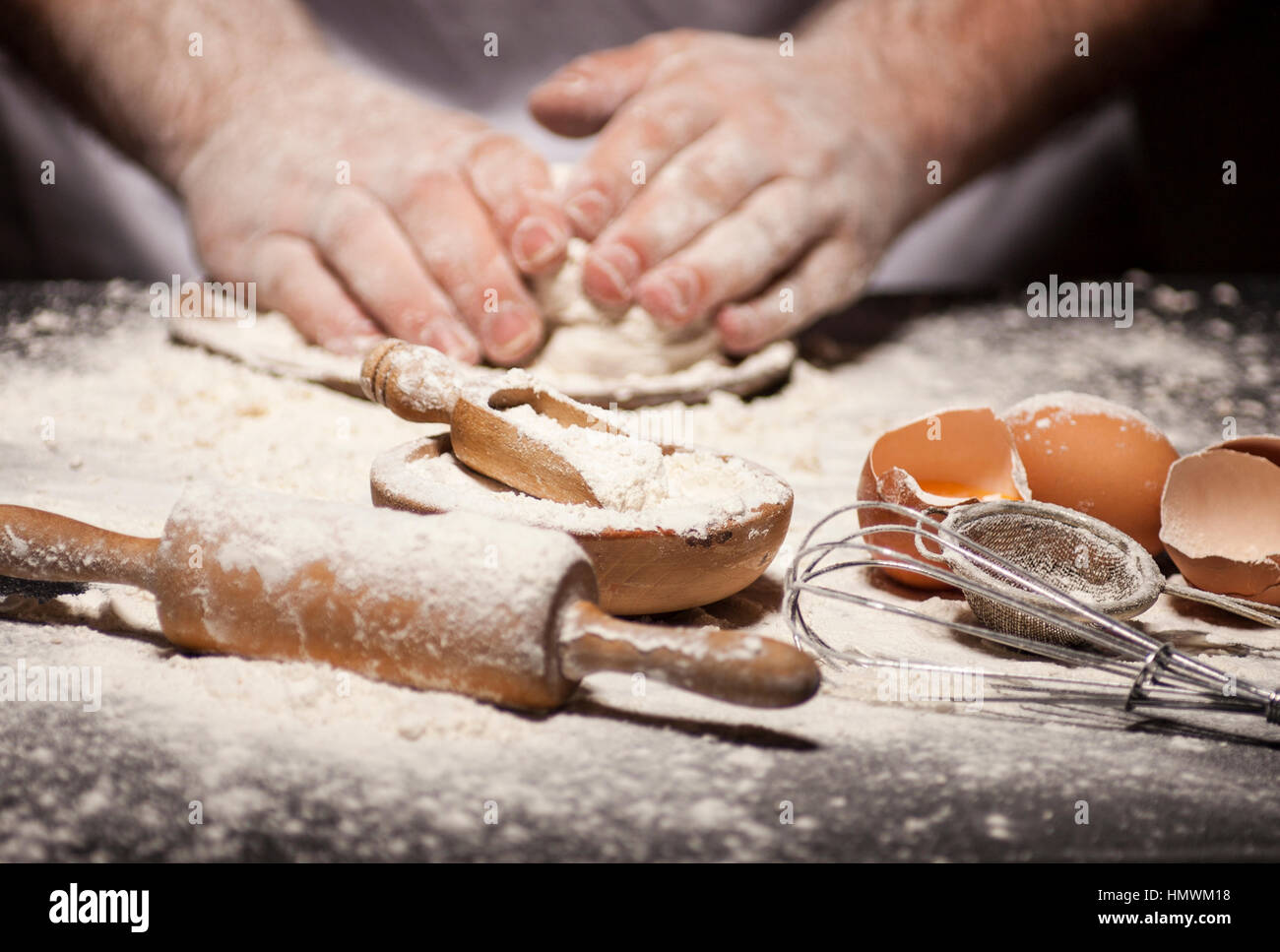 Baker prepares bread. Top view with copy space Stock Photo - Alamy