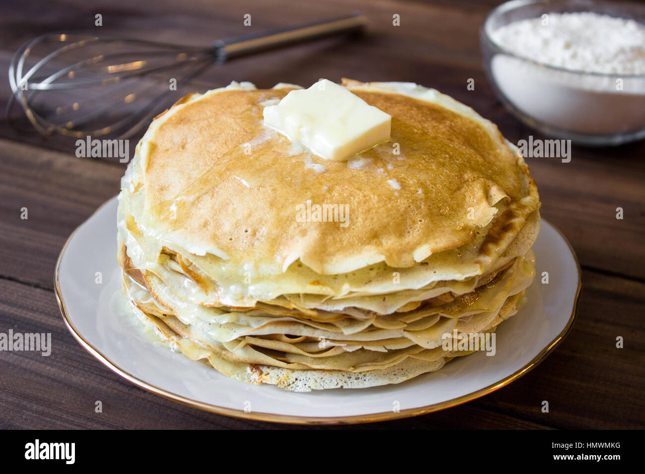fresh homemade stack of crepes with ingredients Stock Photo - Alamy