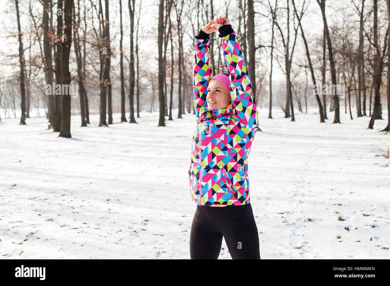 Fitness young woman exercise outdoor, winter season healthy activity ...