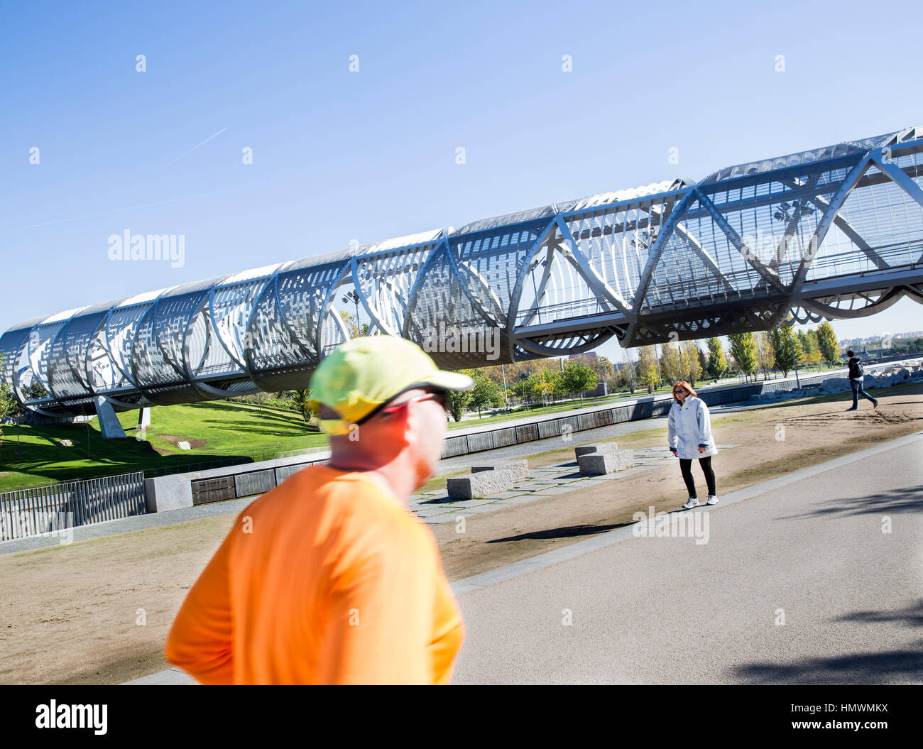 Madrid Rio park, Perrault bridge, Madrid, Spain Stock Photo - Alamy
