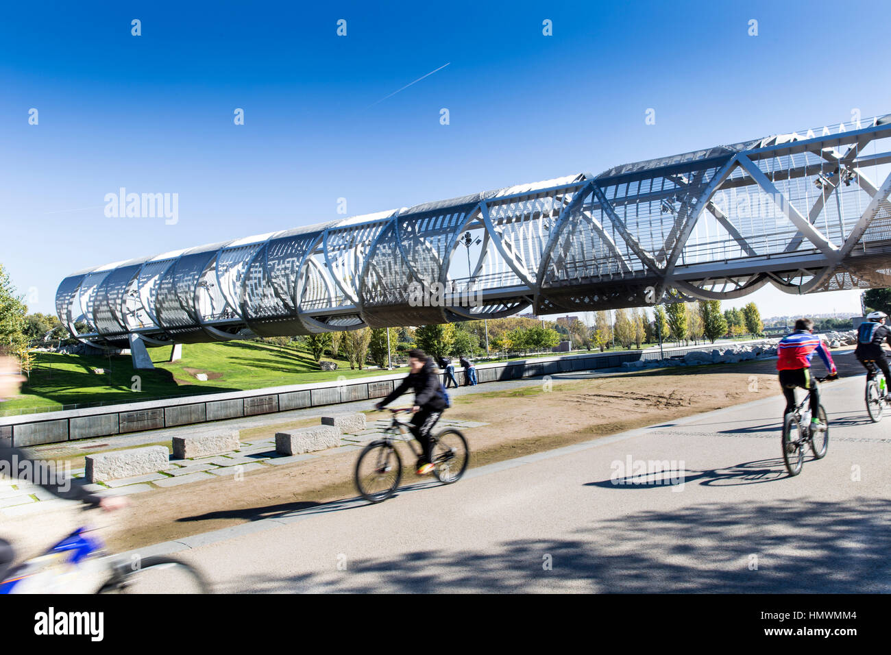 Madrid Rio park, Perrault bridge, Madrid, Spain Stock Photo - Alamy