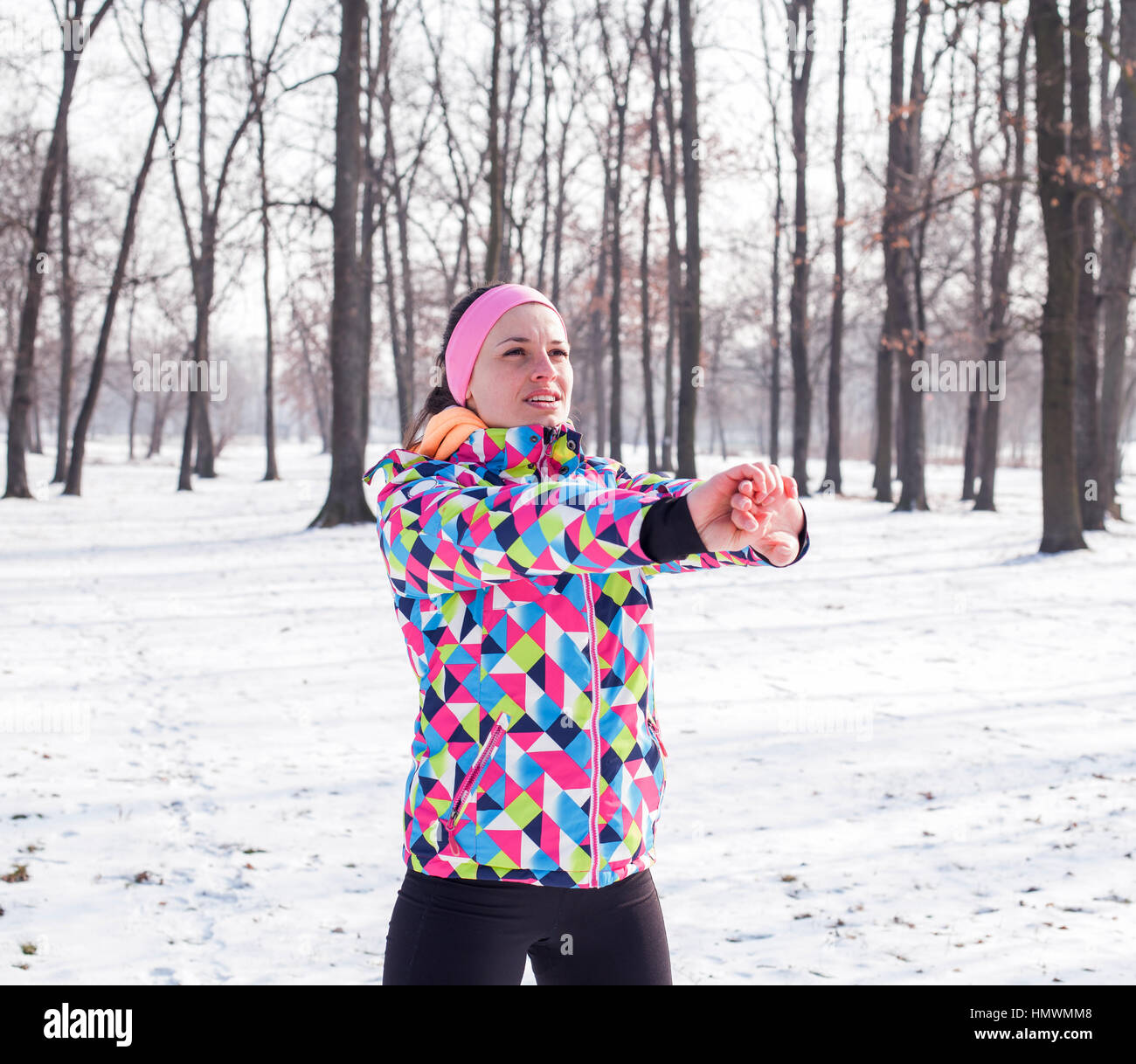 Fitness young woman exercise outdoor, winter season healthy activity ...