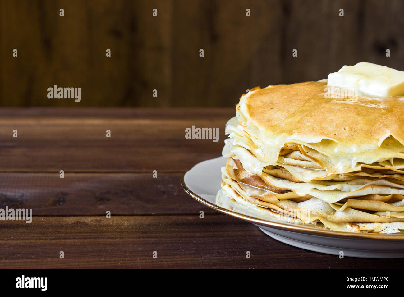 fresh homemade stack of crepes with butter Stock Photo - Alamy