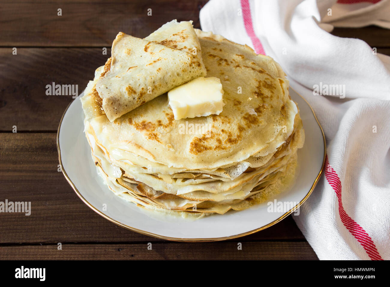 fresh homemade stack of crepes with butter Stock Photo - Alamy
