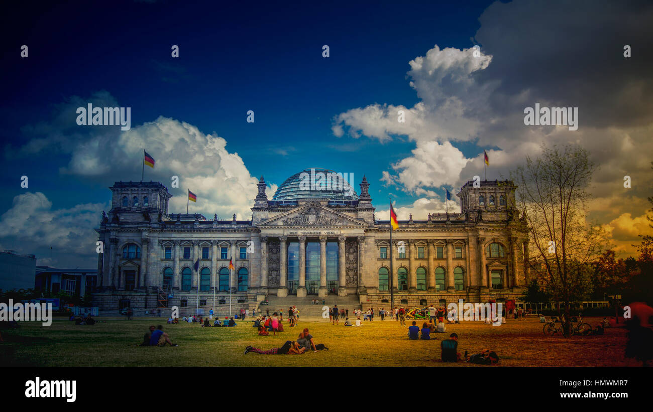 The historic Reichstag in Berlin with it's modern dome, Berlin, Germany ...